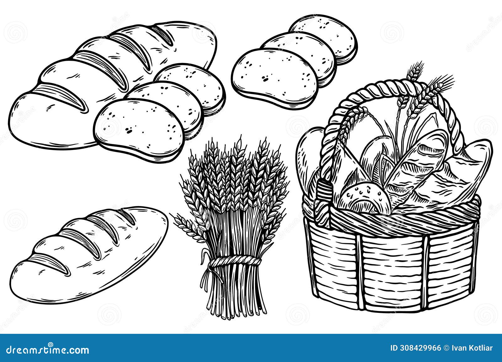 Set of Hand Drawn Bread Design Elements. Bakery Stock Illustration ...