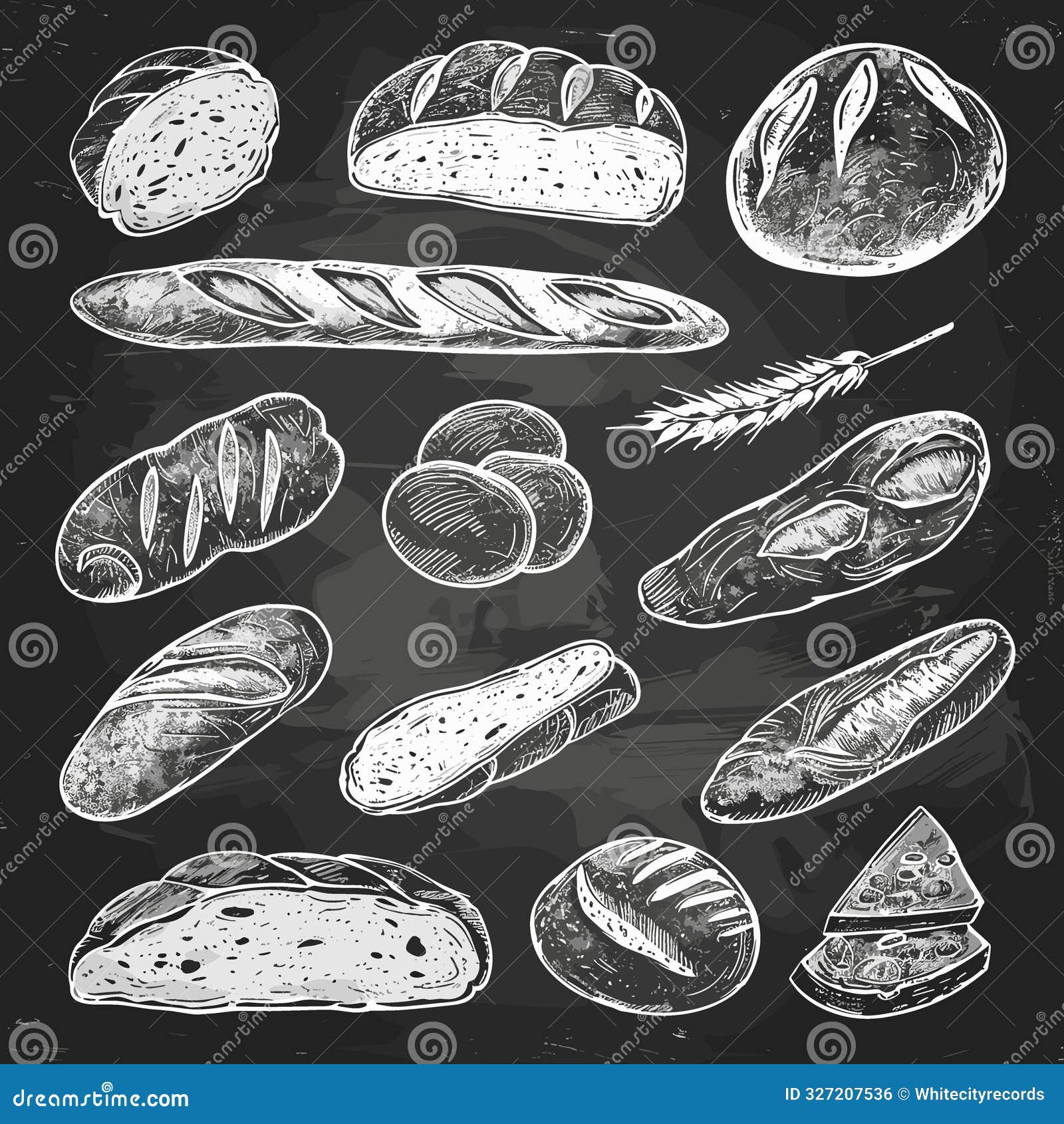 Set of Hand Drawn Bread. Vector Illustration on Chalkboard Background ...