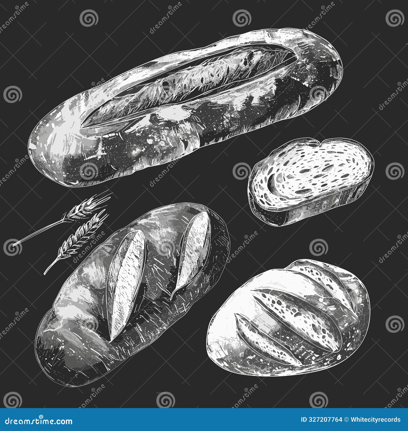 Set of Hand Drawn Bread. Vector Illustration on Chalkboard Background ...