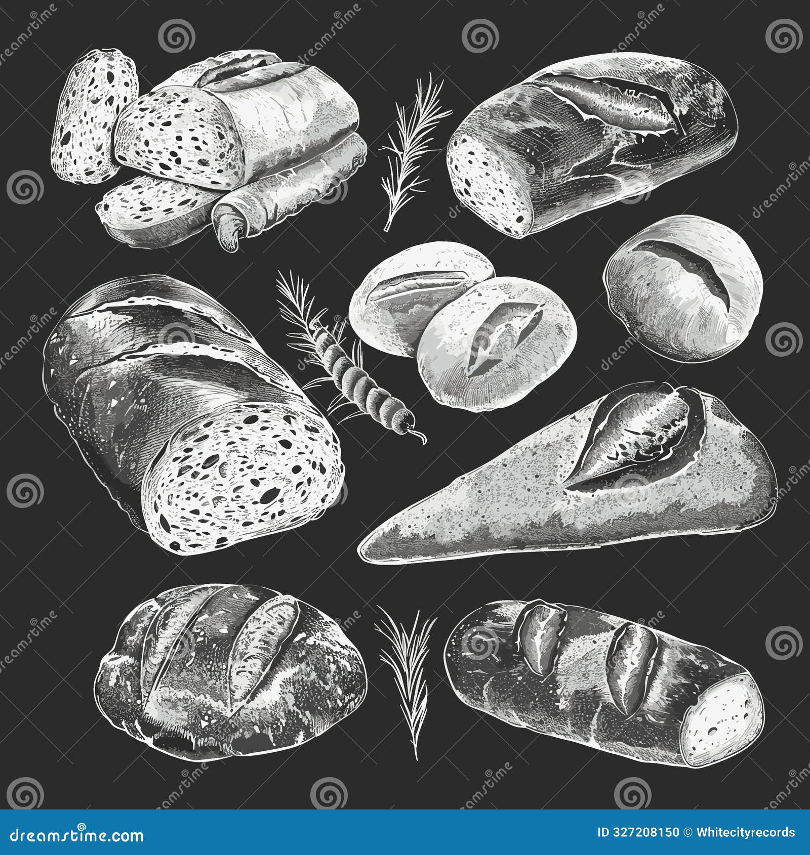 Set of Hand Drawn Bread. Vector Illustration on Chalkboard Background ...
