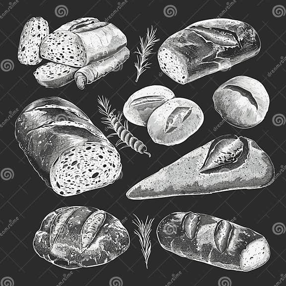 Set of Hand Drawn Bread. Vector Illustration on Chalkboard Background ...