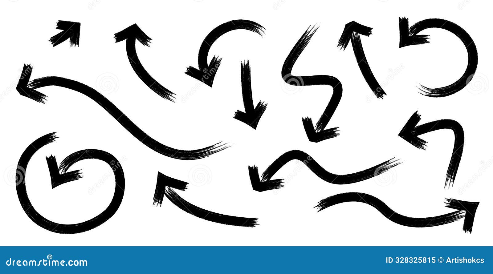 Set of Hand Drawn Brush Stroke Bold Arrows. Collection of Doodle Thick ...