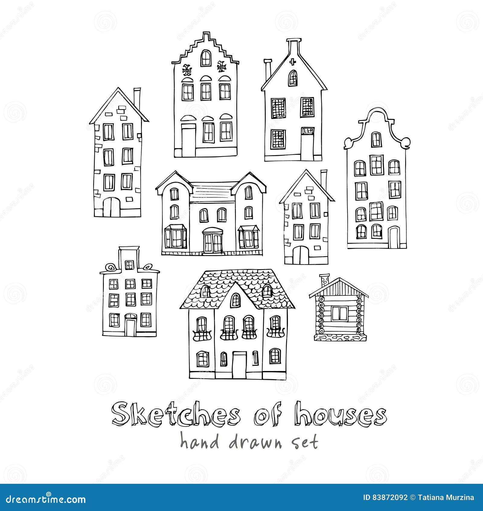Set of Hand Drawn Buildings. Vector Illustration. Stock Vector ...