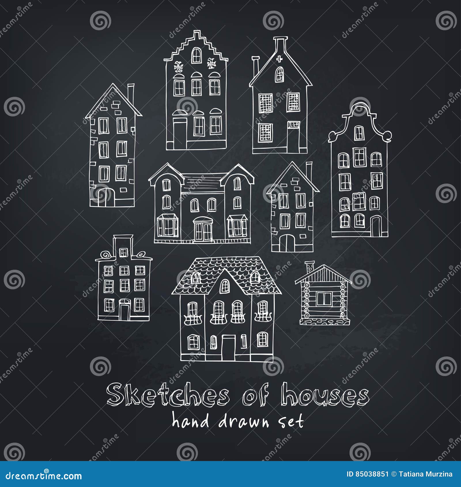 Set of Hand Drawn Buildings. Vector Illustration. Stock Vector ...