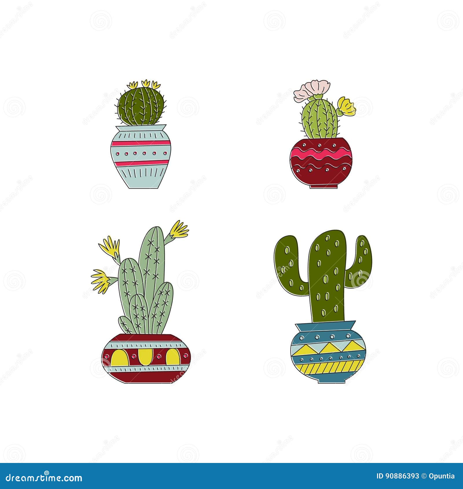 Set of hand drawn cactus. stock vector. Illustration of houseplant ...
