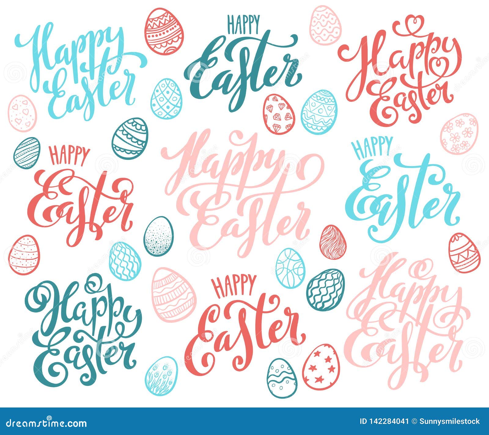 Set of Hand Drawn Calligraphy for Happy Easter. Decorative Easter Eggs ...
