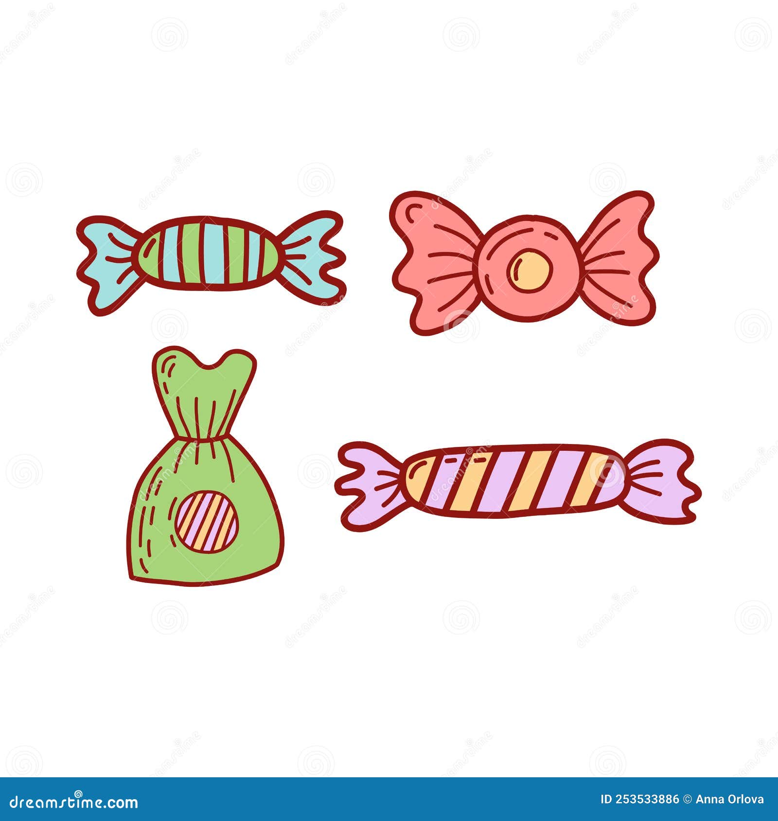 Set of Hand Drawn Candies. Flat Vector Illustration Stock Vector ...
