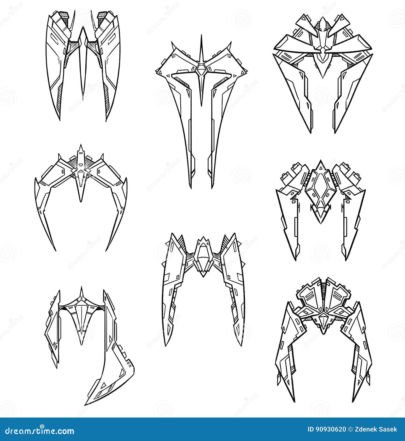 Set of Hand Drawn Cartoon Alien Space Ships Stock Vector - Illustration ...