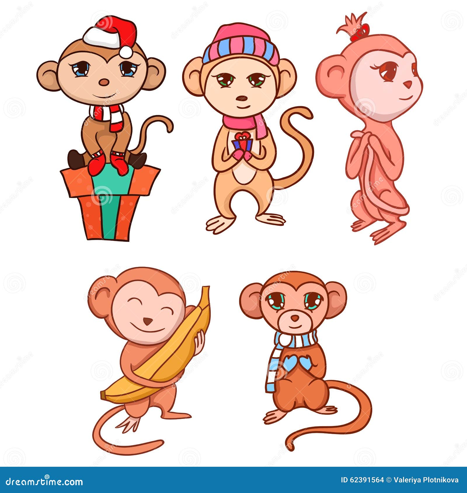 Set of Hand-drawn Cartoon Monkeys Stock Vector - Illustration of hand ...