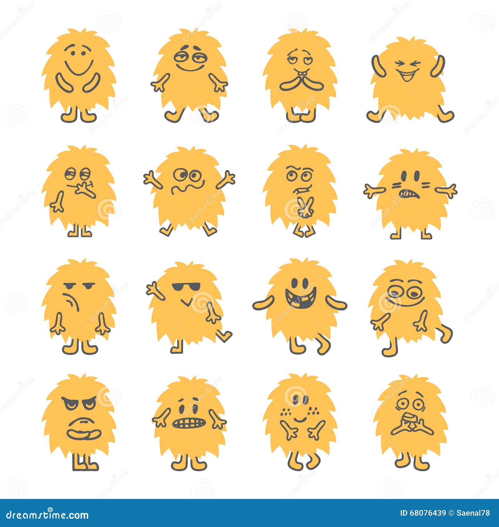 Set Of Hand Drawn Cartoon Smiley Monsters. Collection Of Different Cute ...