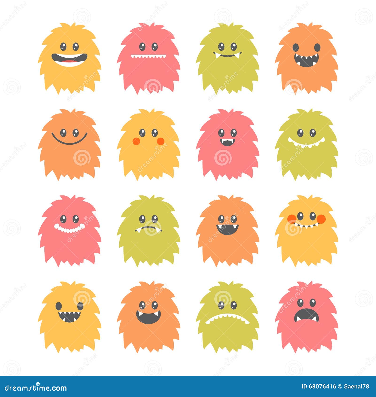 Set of Hand Drawn Cartoon Smiley Monsters. Collection of Different Cute ...