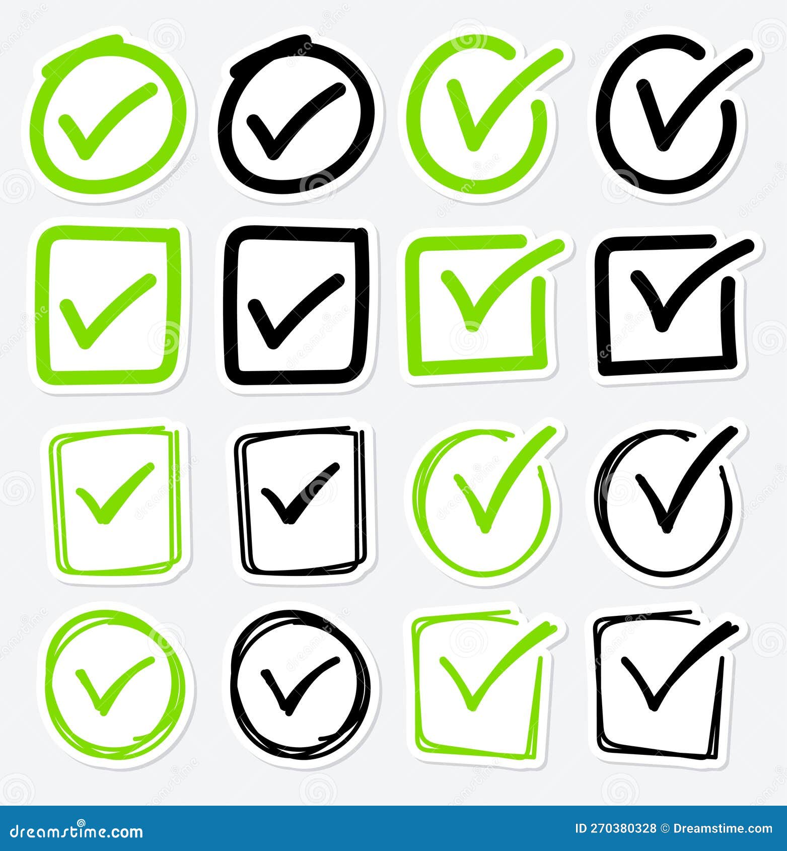 Set of Hand Drawn Check Mark Stock Vector - Illustration of label ...