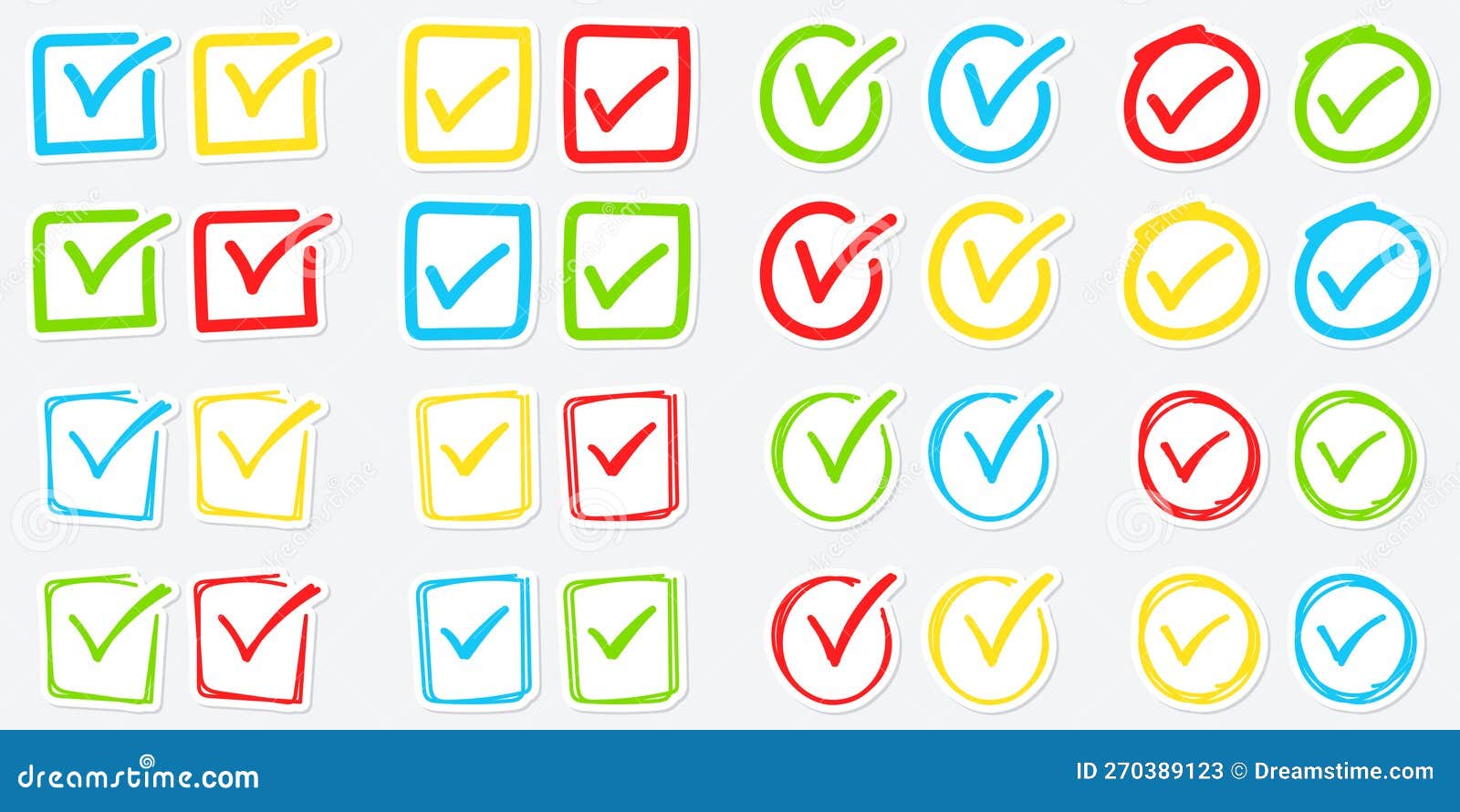Set of Hand Drawn Check Mark Stock Vector - Illustration of sticker ...