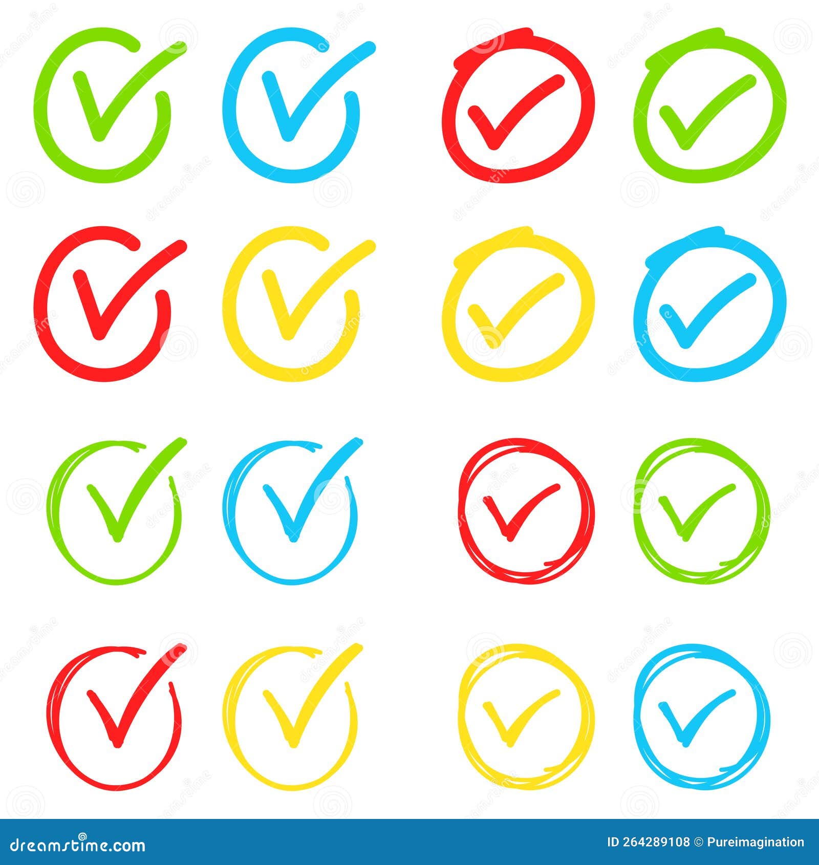 Set of Hand Drawn Check Mark Stock Vector - Illustration of green ...