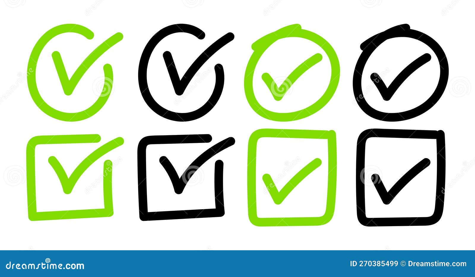 Set of Hand Drawn Check Mark Stock Vector - Illustration of correct ...