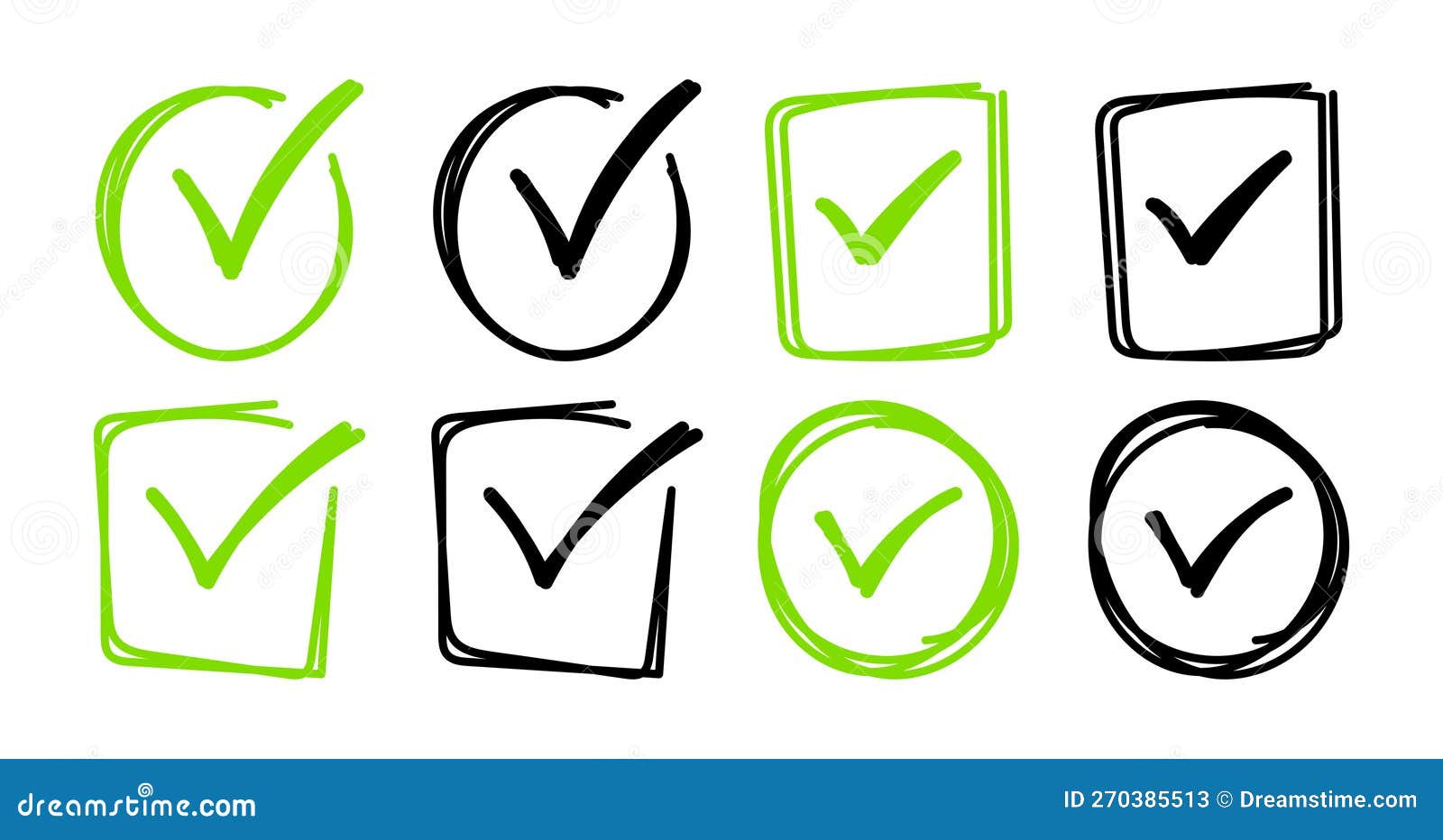 Set of Hand Drawn Check Mark Stock Vector - Illustration of label ...