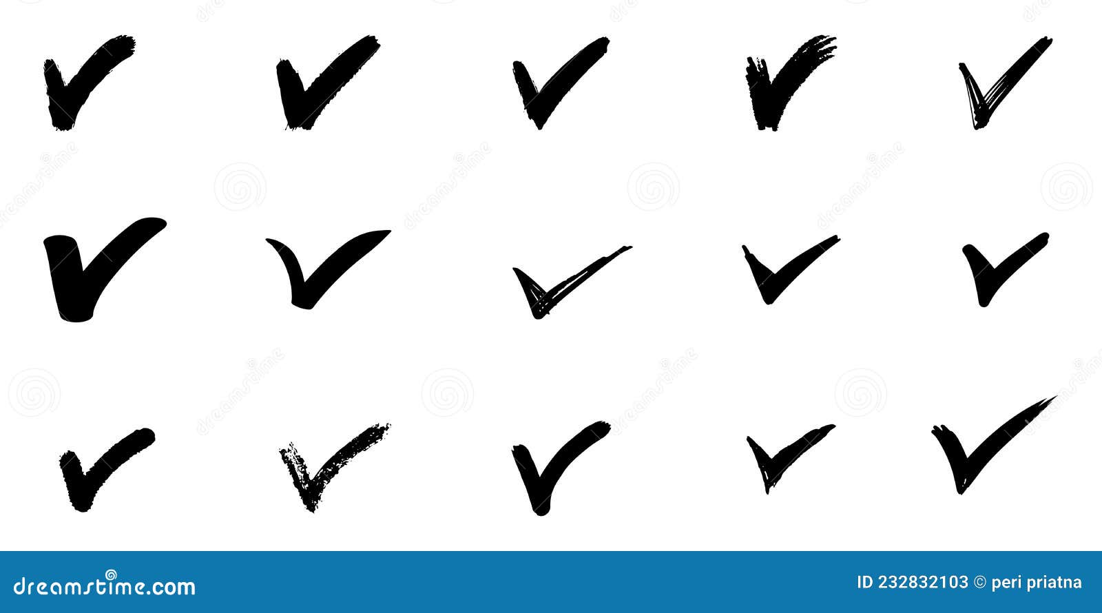 Set of Hand Drawn Check Marks. Isolated on White Background. Vector ...