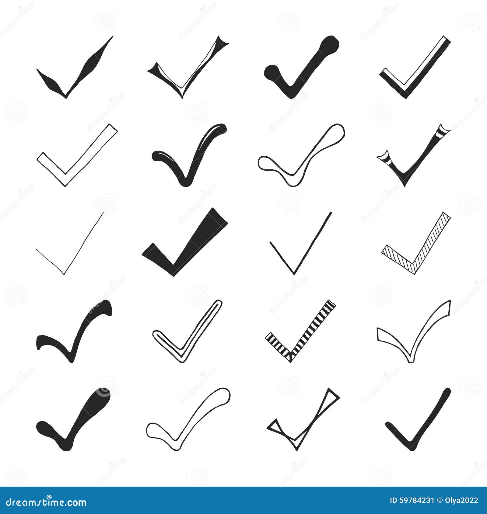 Set of Hand Drawn Check Marks. Stock Vector - Illustration of cartoon ...
