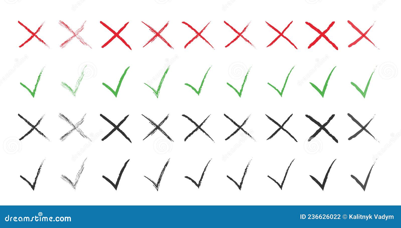 Set of Hand Drawn Check Marks Yes No. Isolated on White Background ...