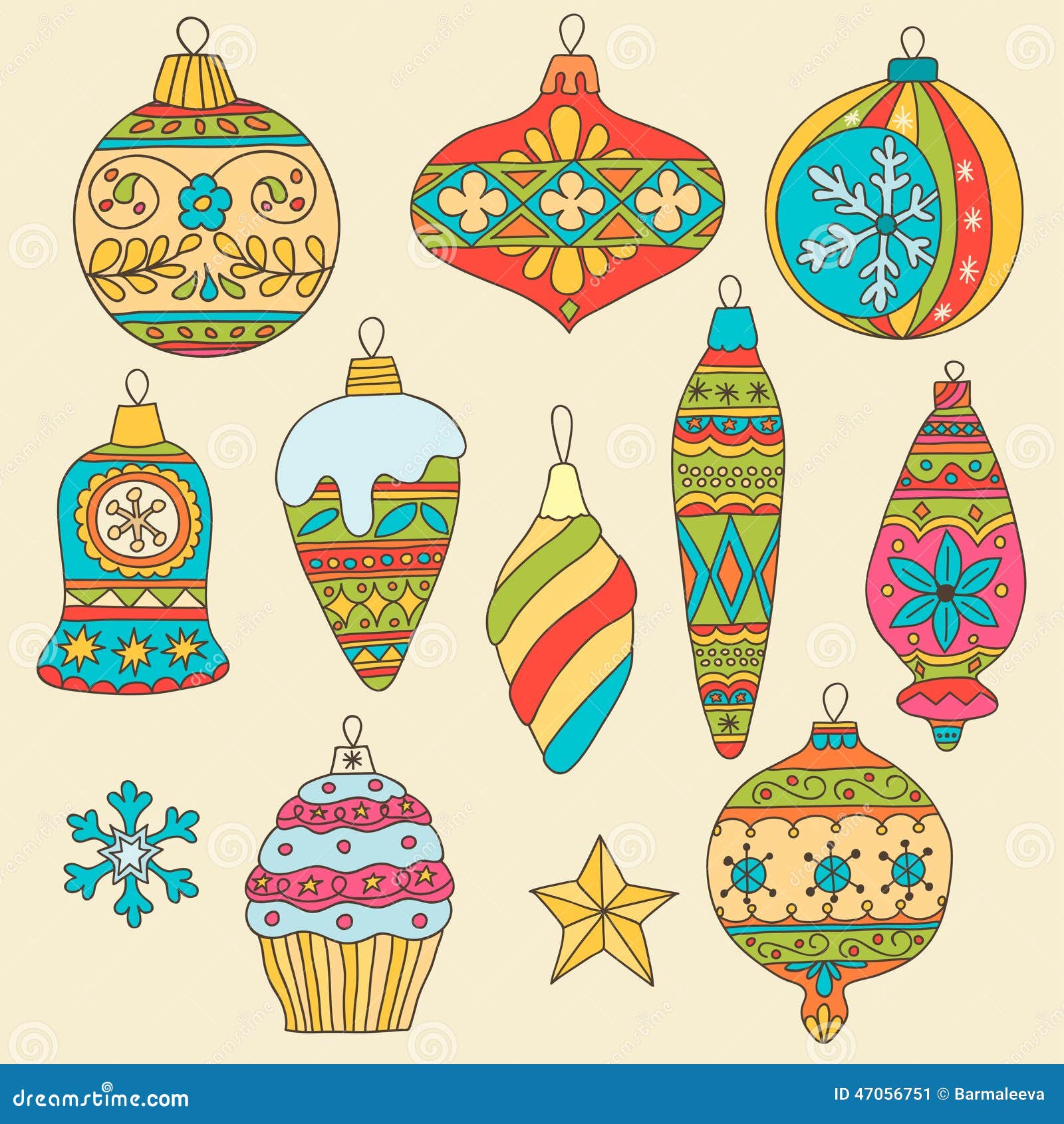 Set of Hand Drawn Christmas Tree Balls Stock Vector - Illustration of ...