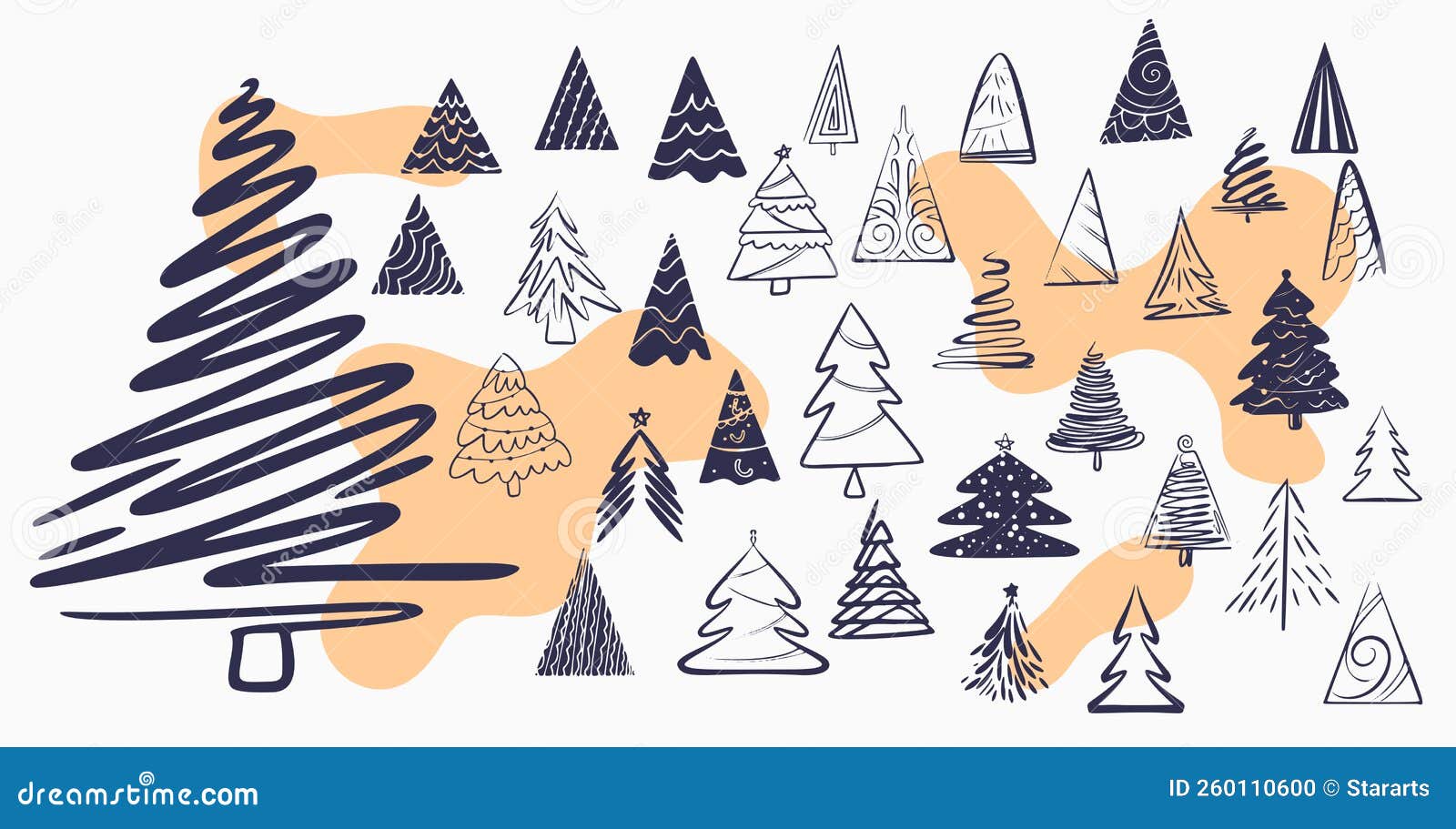Set of Hand Drawn Christmas Tree Elements Design Vector Stock Vector ...