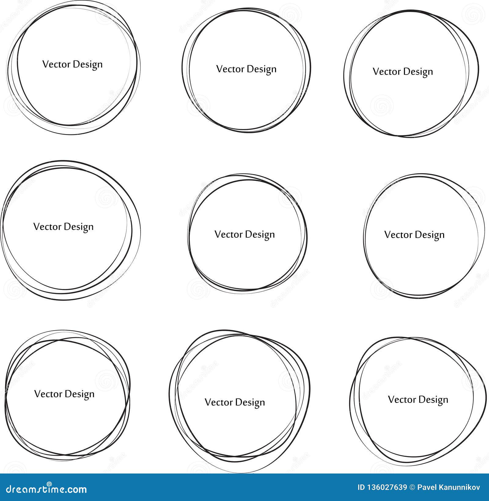 Set of Hand Drawn Circle Frames. Abstract Grunge Doodle Frames Isolated ...