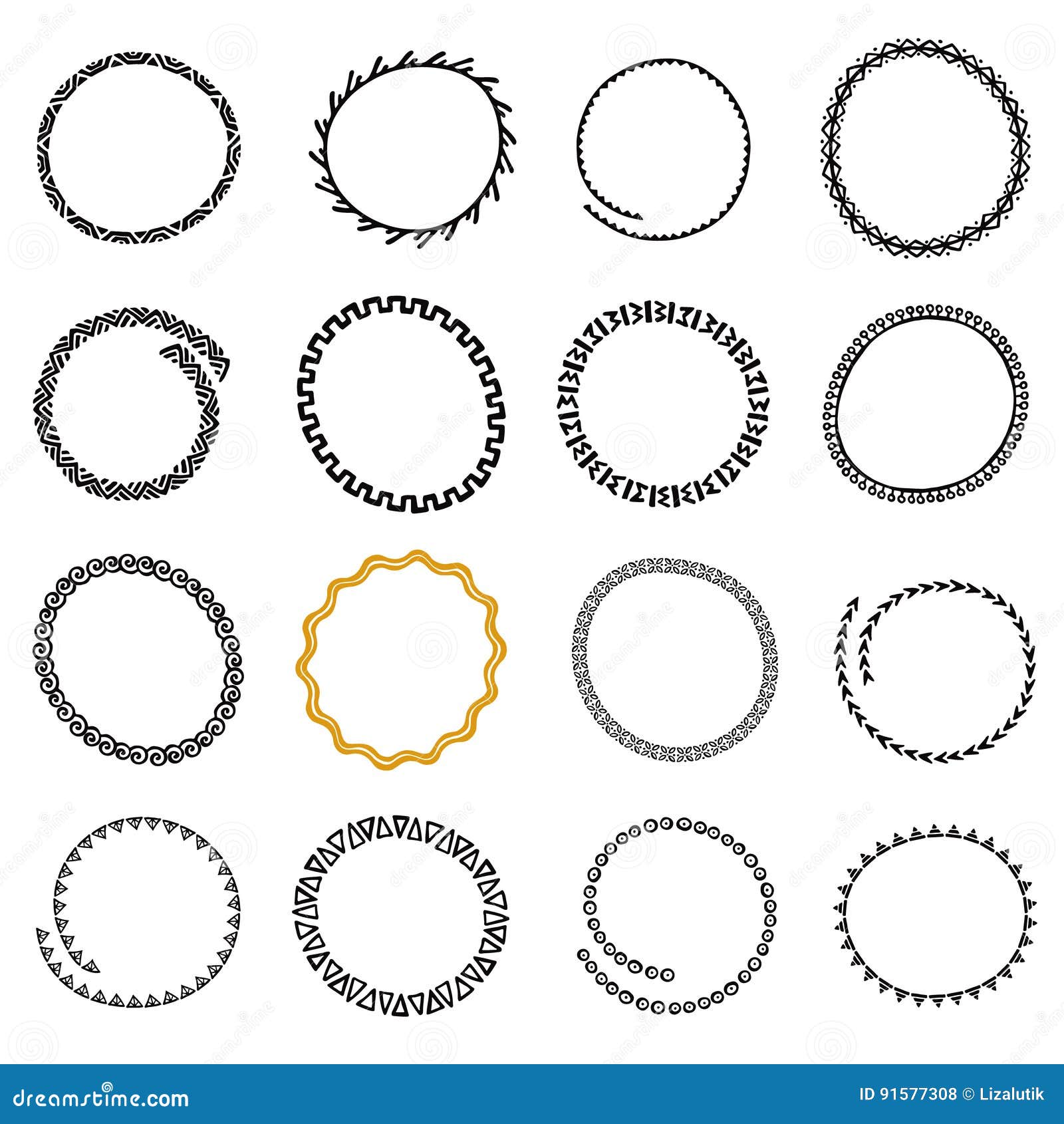 Set of Hand Drawn Circle Frames in Ethnic Style Stock Vector ...