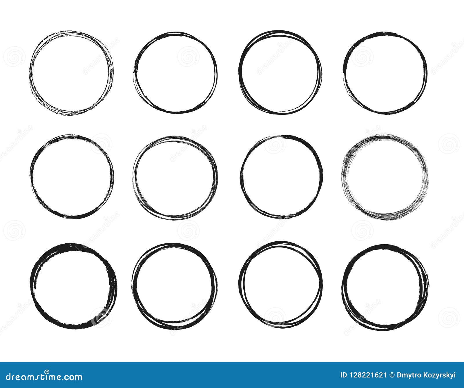 Set Hand Drawn Circle Line Sketch Set. Circular Scribble Doodle Round ...