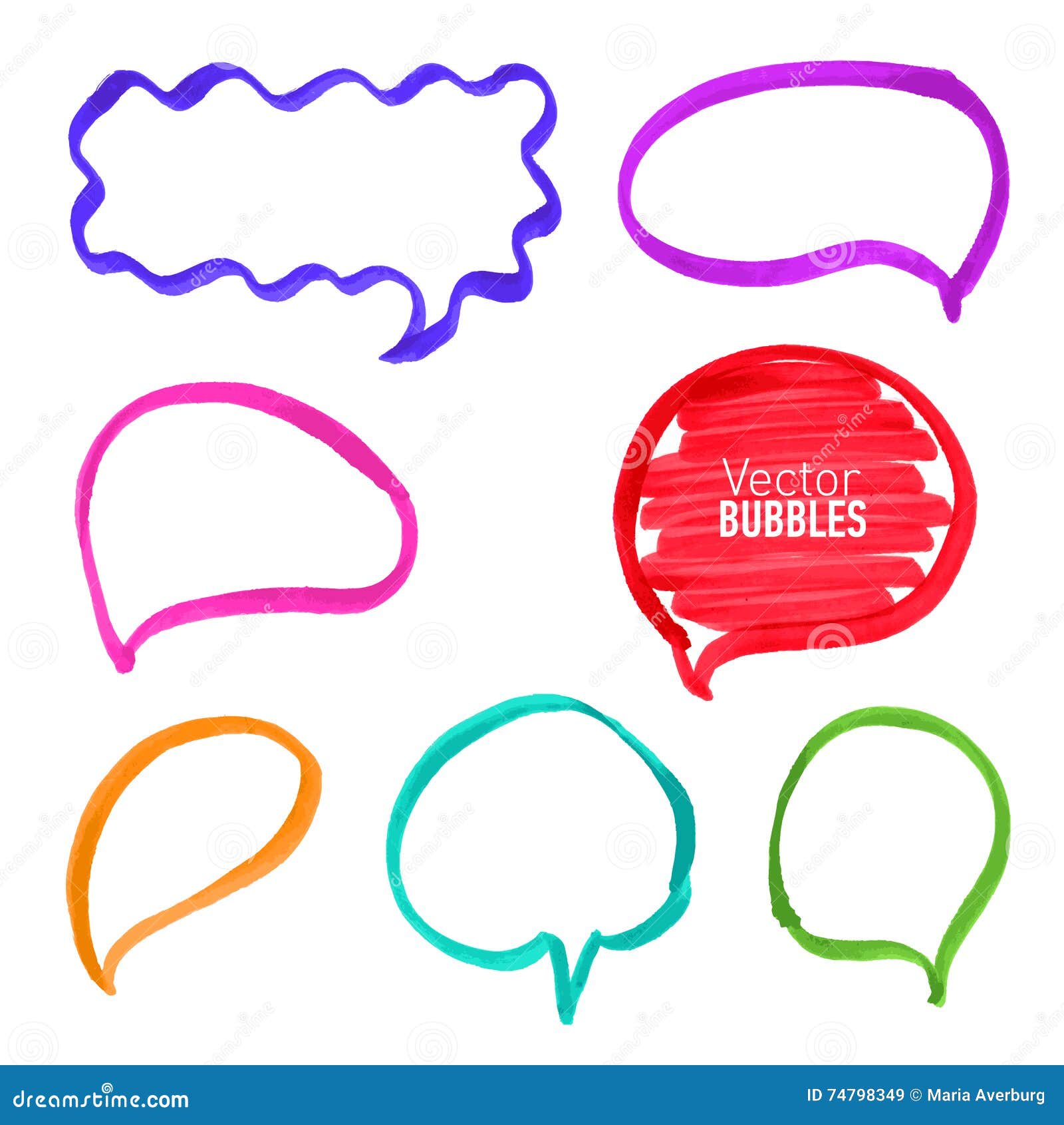 Set of Hand Drawn Colored Marker Bubbles. Stock Vector - Illustration ...