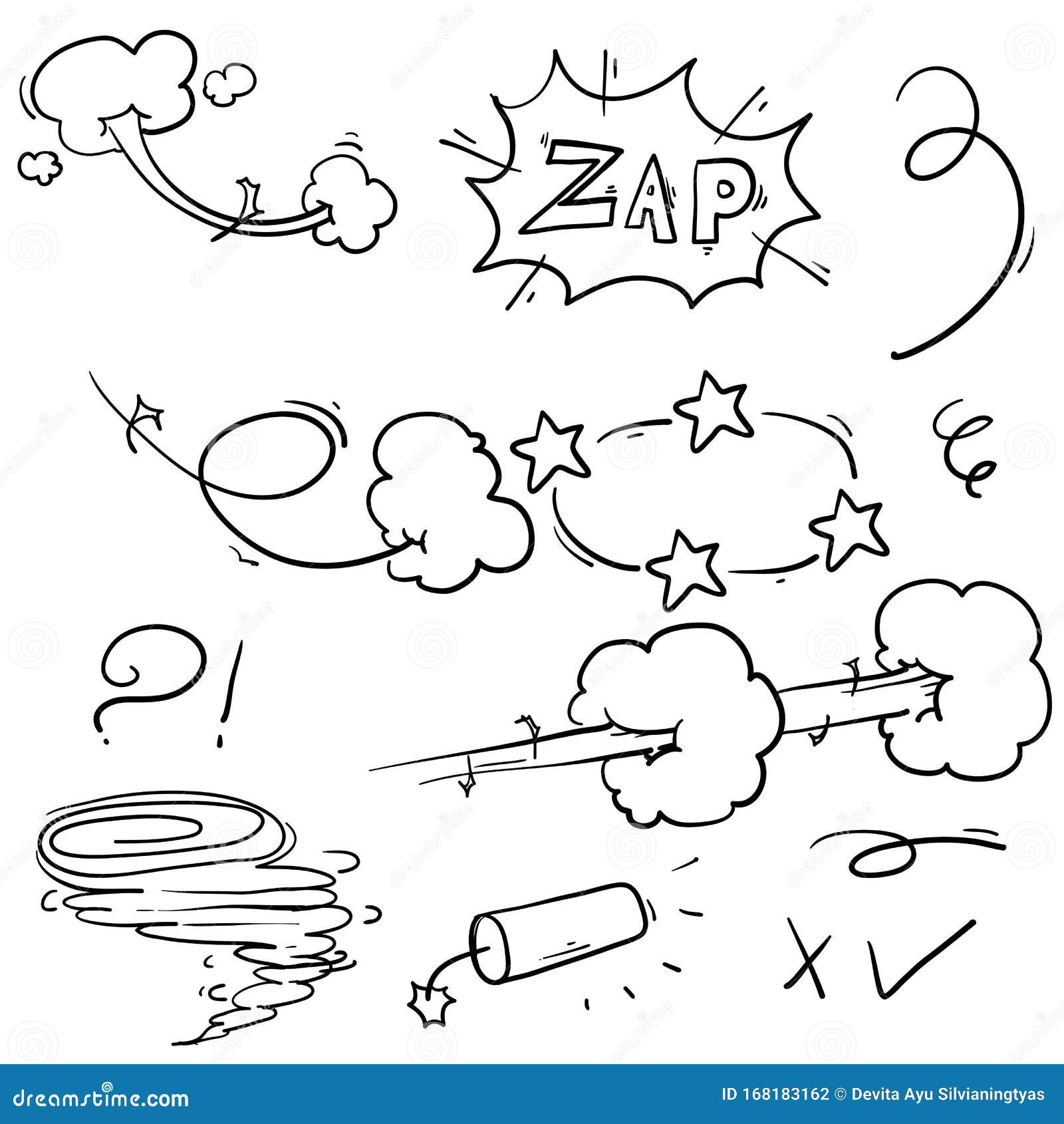 Set of Hand Drawn Comic Elements with Cartoon Style Isolated on White ...