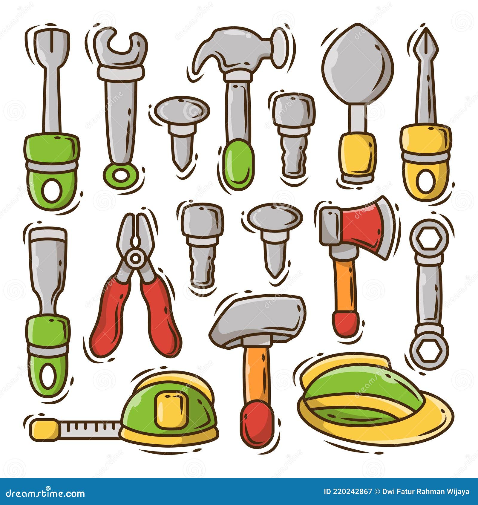 Set of Hand Drawn Construction Tools Cartoon Doodle Bundle Stock Vector ...