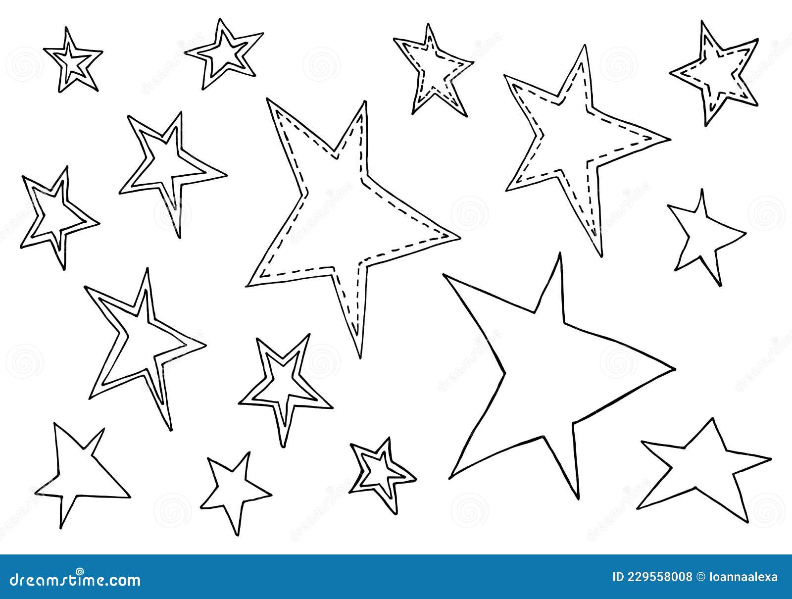 Set of Hand-drawn Contour Stars Stock Vector - Illustration of isolated ...