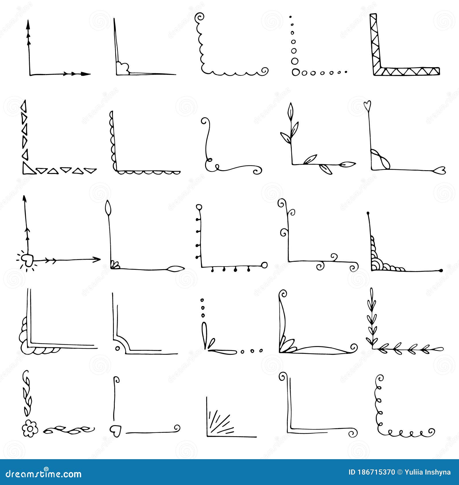 Set of hand drawn corners stock vector. Illustration of drawing - 186715370