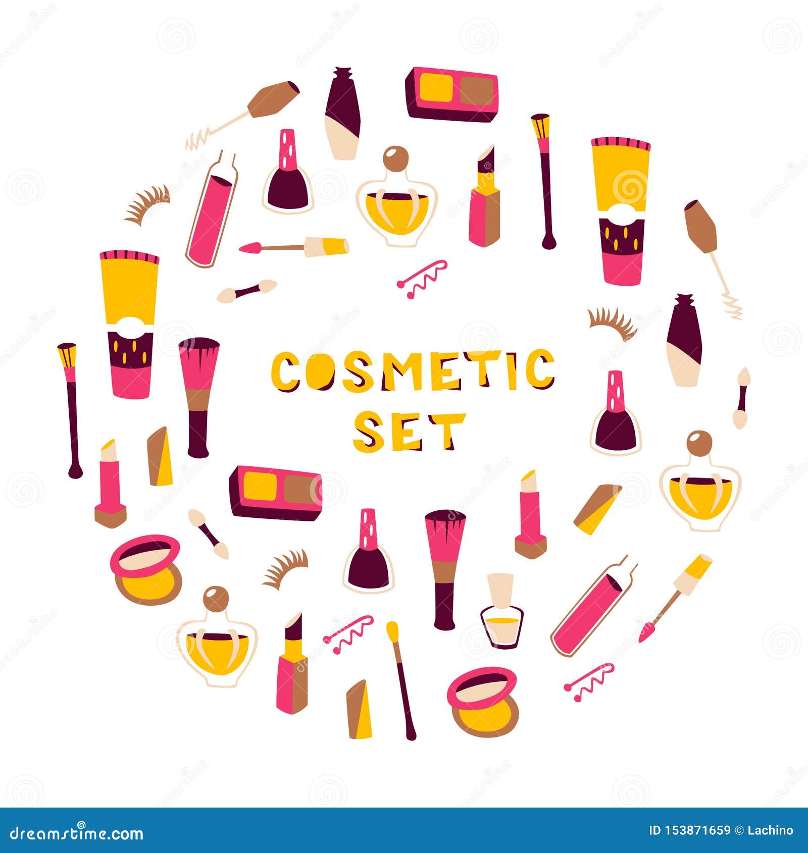 Set of Hand Drawn Cosmetic Elements Isolated on White Background Stock ...