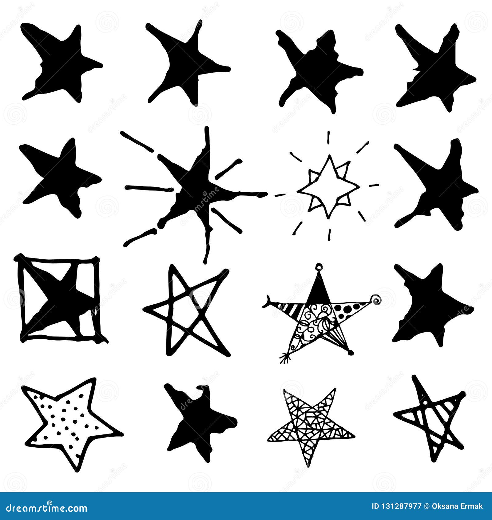 Set of Hand Drawn Creative Vector Star Icons Isolated Stock Vector ...