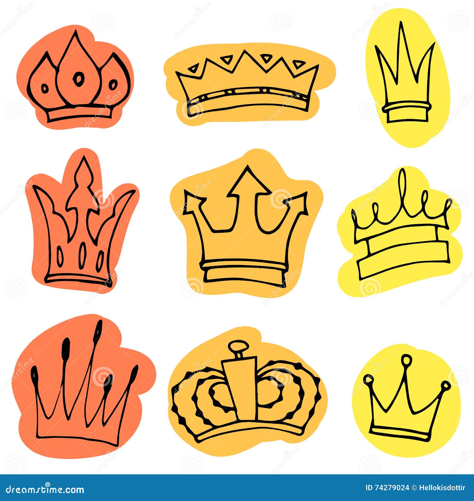 Set of hand-drawn crowns stock vector. Illustration of hipster - 74279024