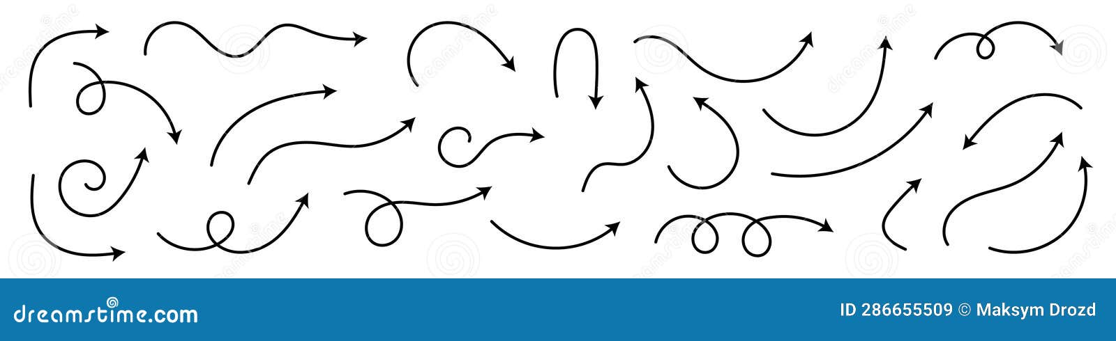 Set of Hand Drawn Curved Arrows. Stock Illustration - Illustration of ...