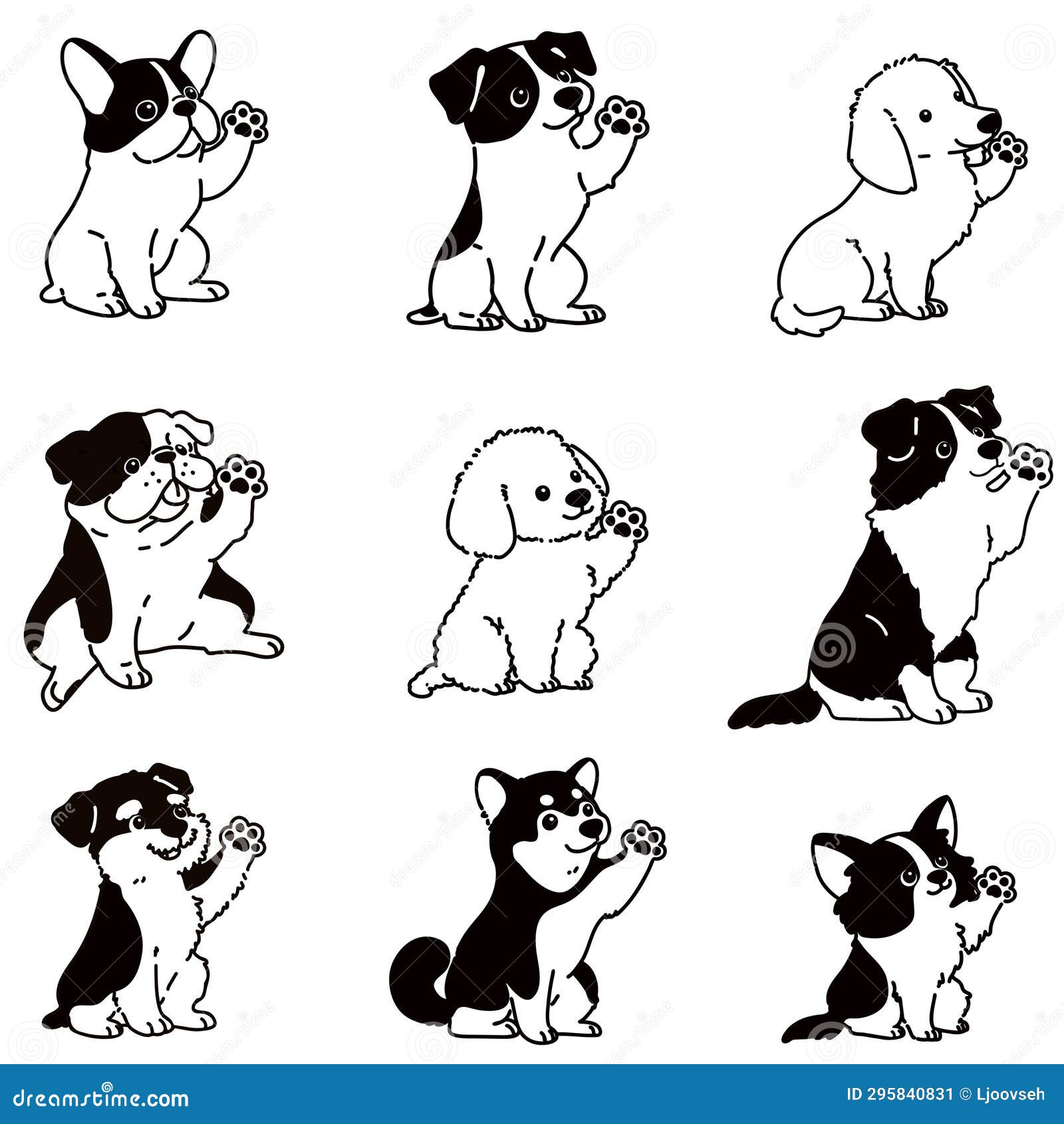 Set of Hand Drawn Cute Dogs Shaking Hands Illustrations with only ...