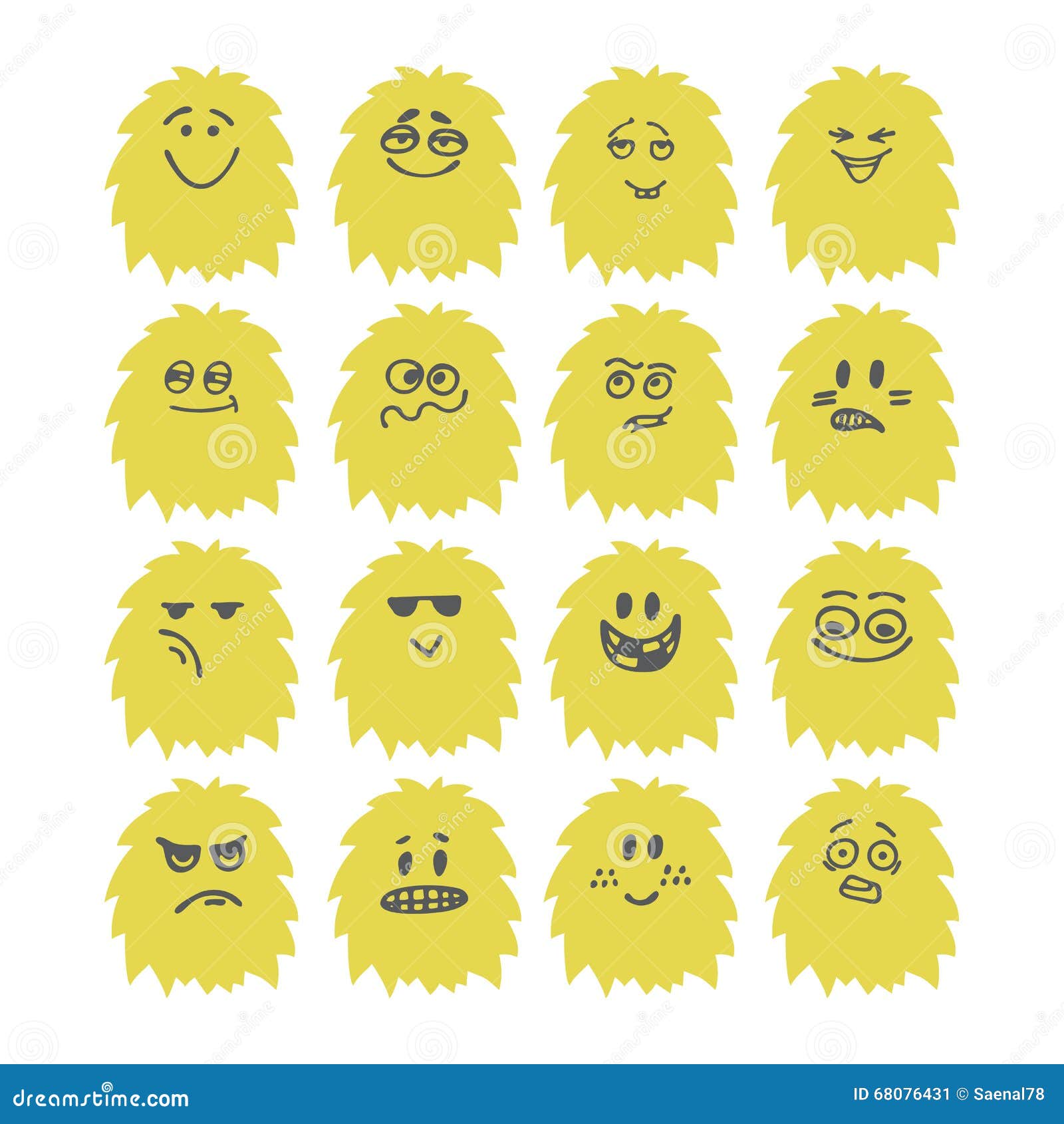 Set of Hand Drawn Cute Smiley Monsters. Collection of Different Stock ...