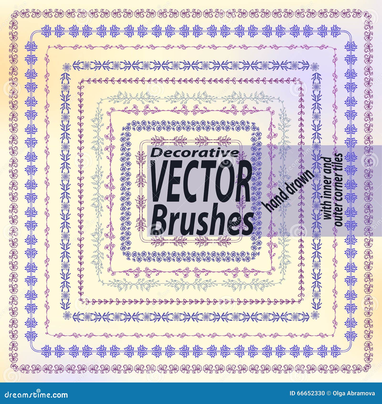 Set of 9 Hand Drawn Decorative Vector Brushes with Inner and Outer ...