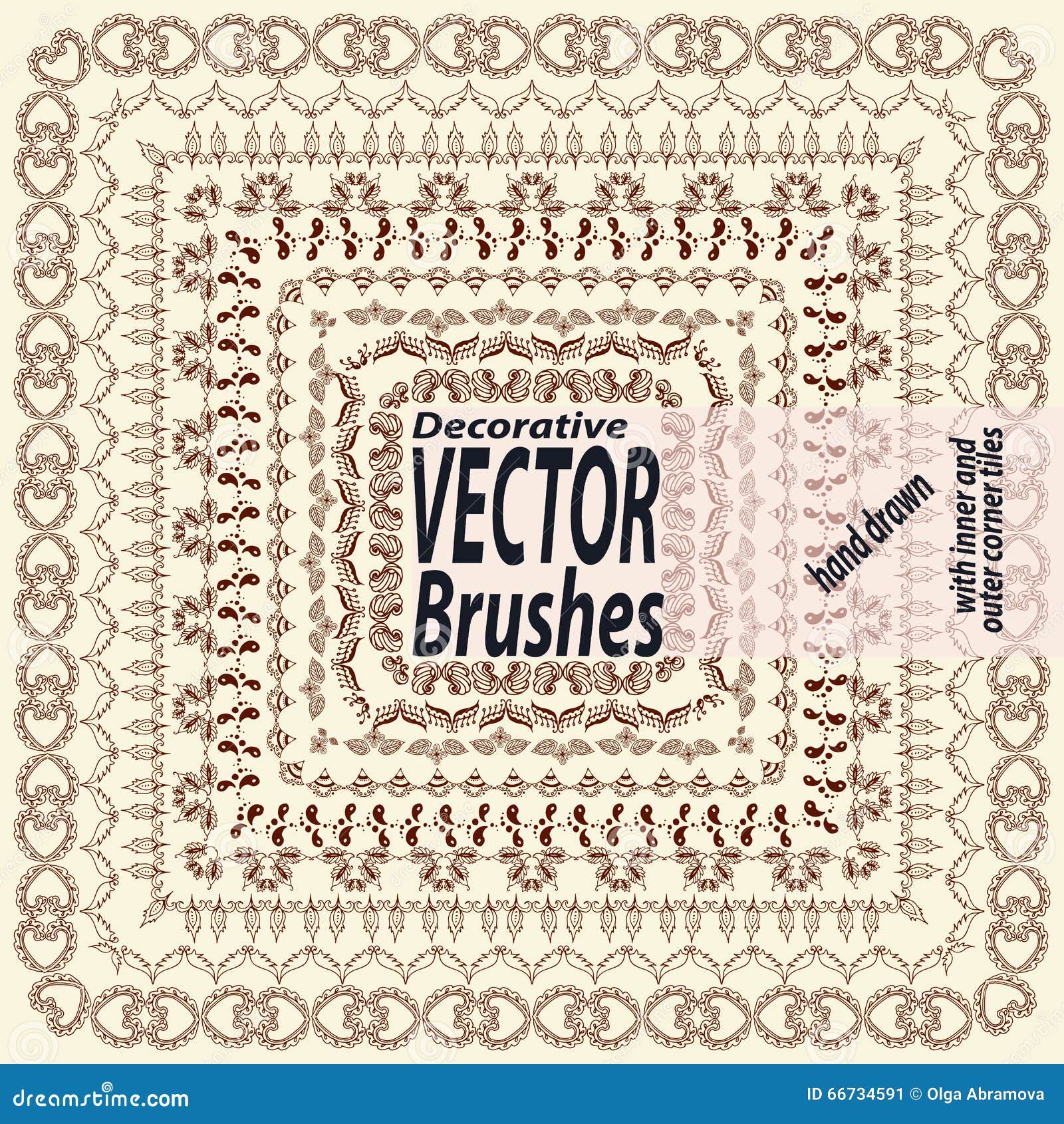 Set of 10 Hand Drawn Decorative Vector Brushes with Inner and Outer ...