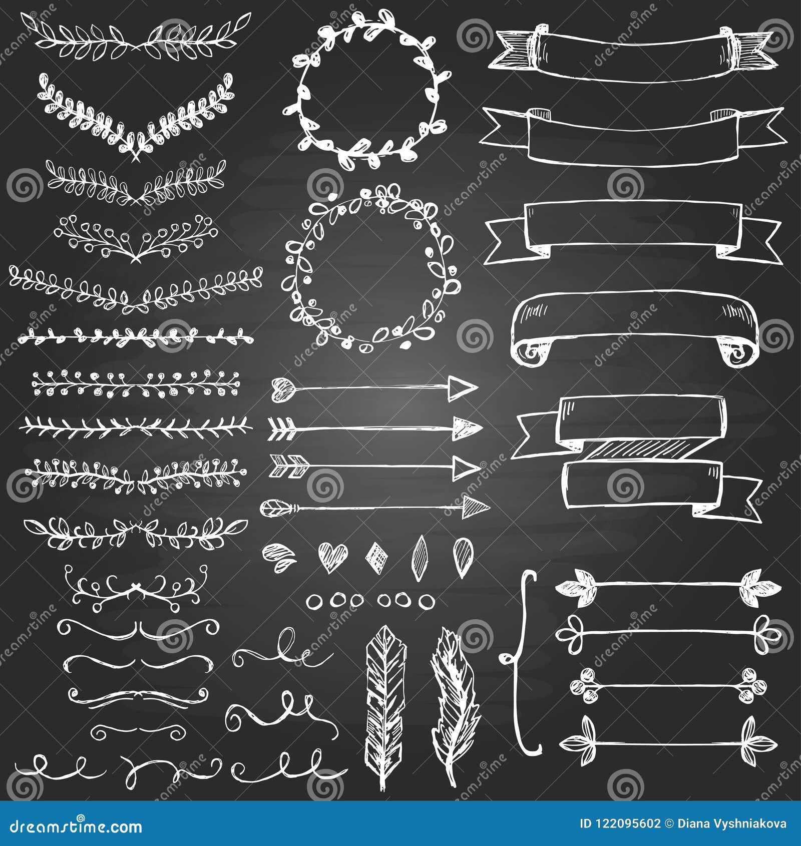 Set of Hand Drawn Design Elements on the Blackboard Stock Vector ...