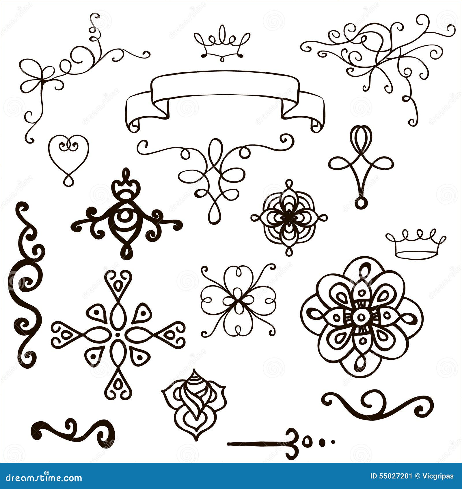 Set of Hand-drawn Design Elements Stock Vector - Illustration of design ...