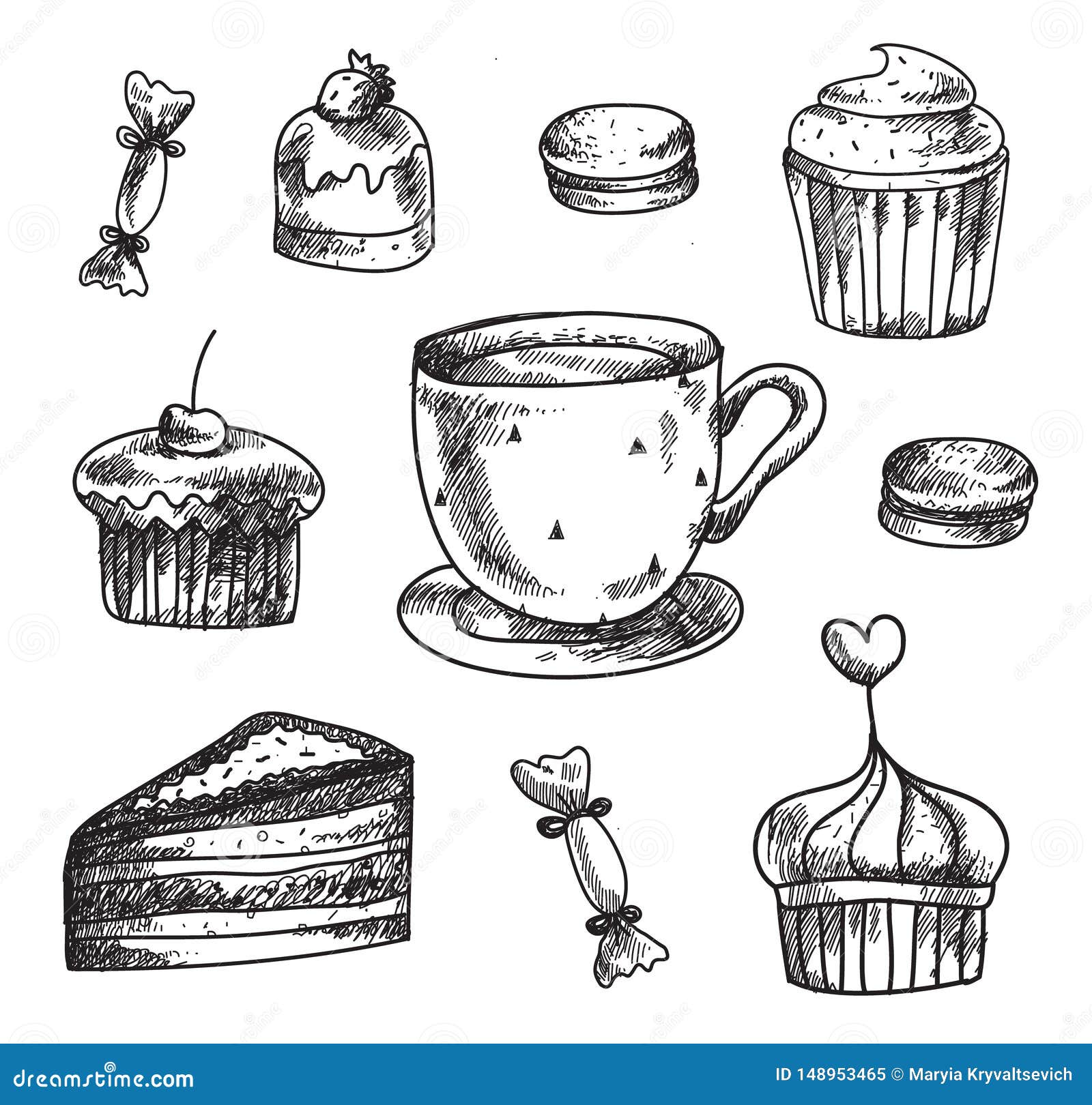 Set of Hand Drawn Dessert Vector Icons. Design Elements Stock Vector ...