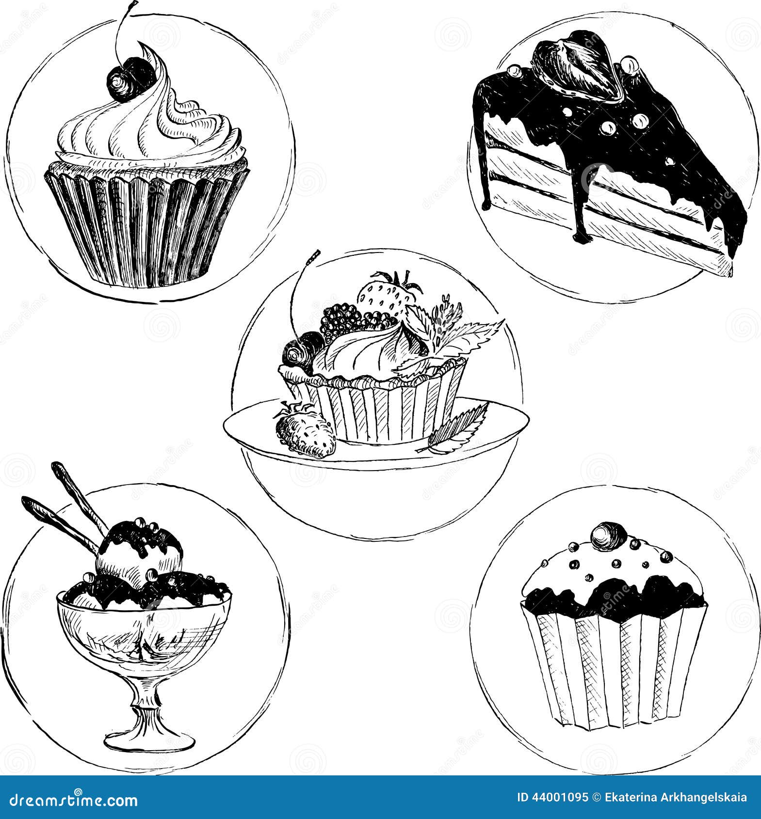 Set of hand drawn desserts stock vector. Illustration of cream - 44001095