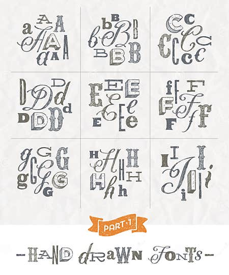Set of Hand Drawn Different Fonts Stock Vector - Illustration of sketch ...
