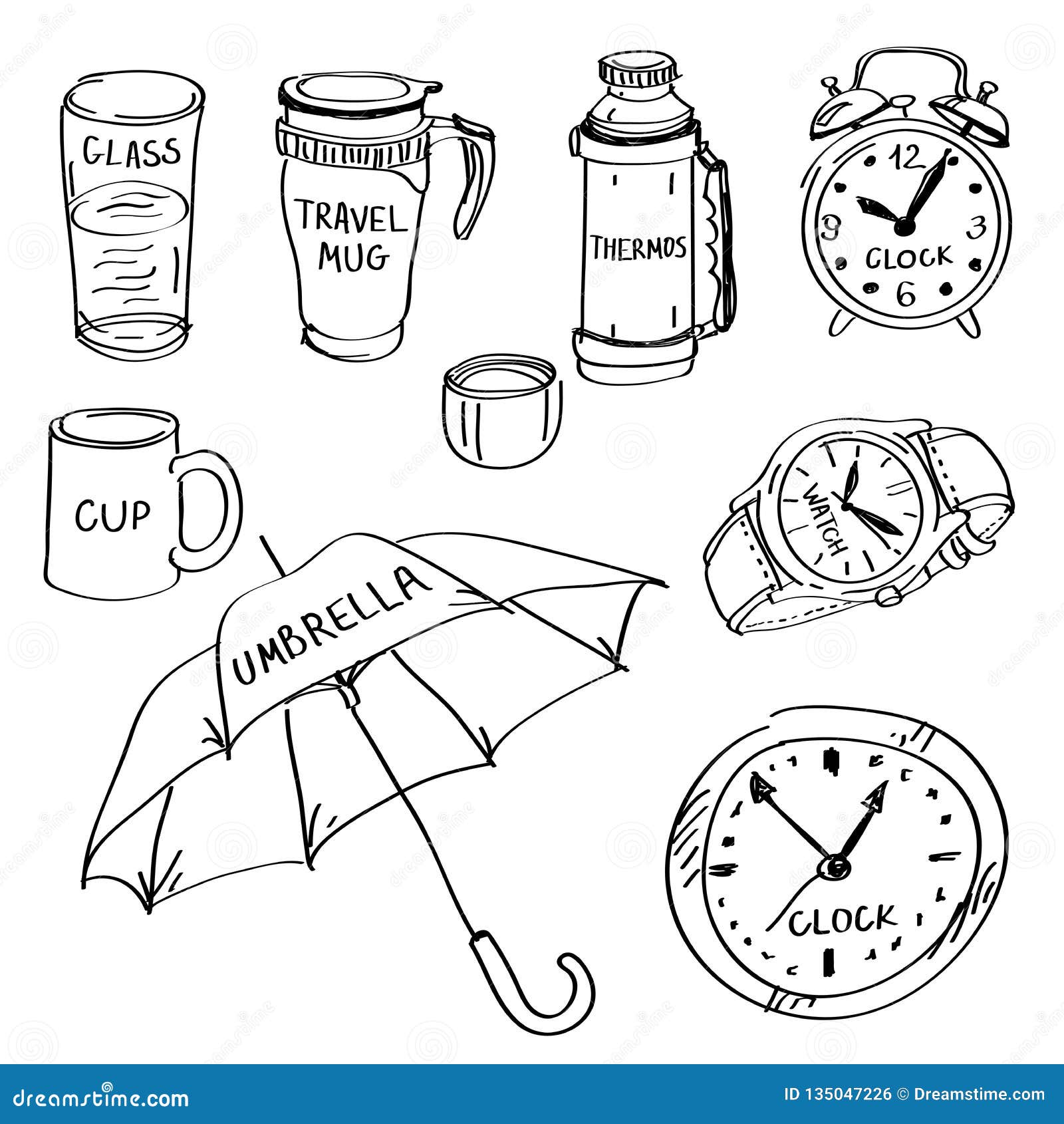 Set of Hand Drawn Different Items Doodles Isolated on a White ...