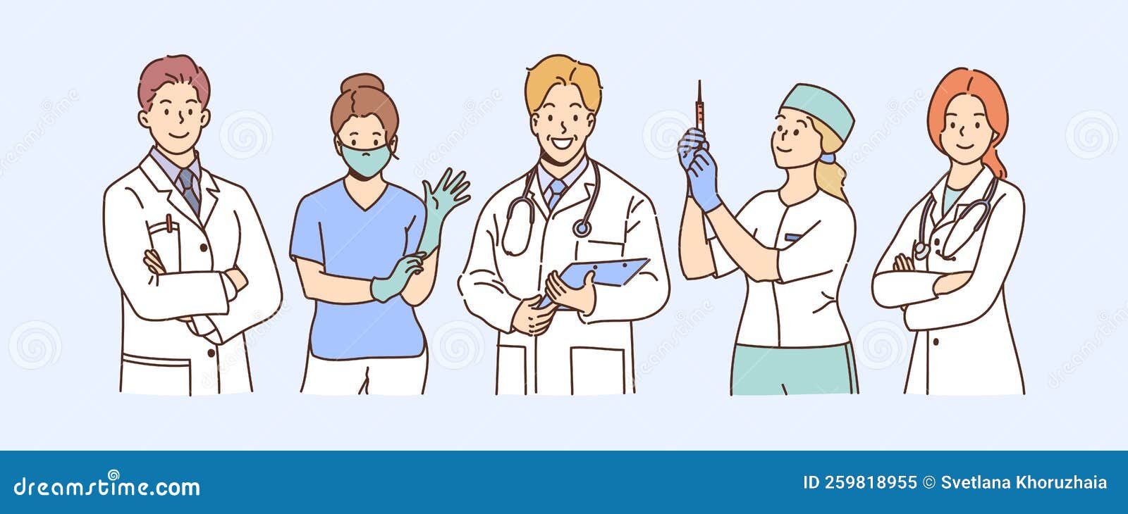 Set with Hand Drawn Doctors and Nurses in Uniform. Vector Illustration ...