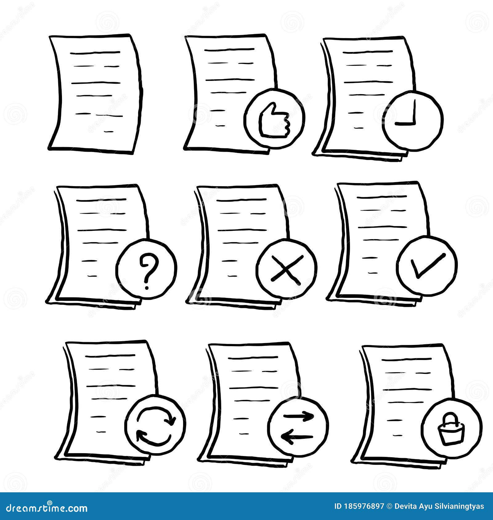 Set of Hand Drawn Document Flow Management Vector Line Icons. Doodle ...
