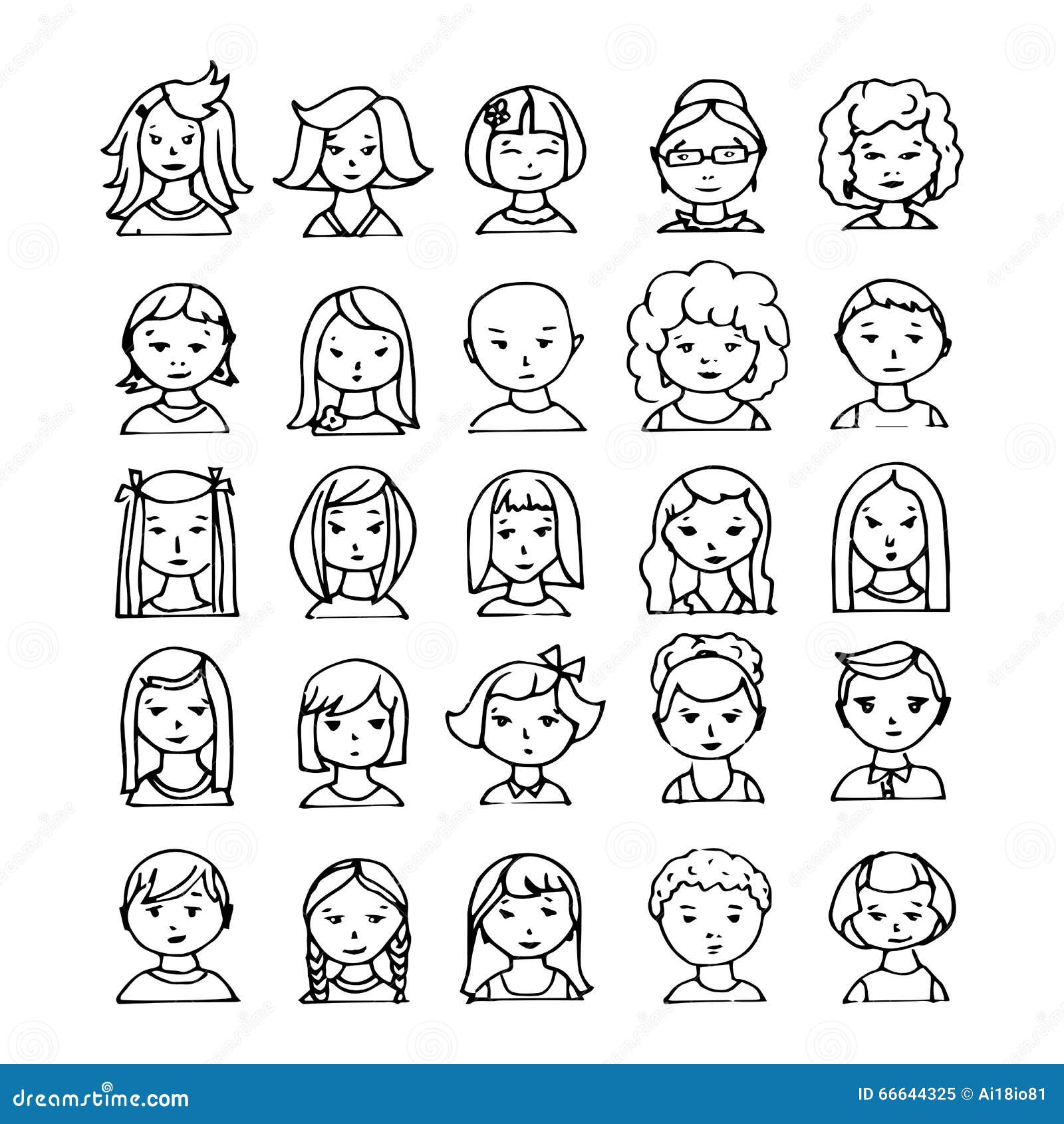 Set of Hand Drawn Doodle Avatars. Stock Vector - Illustration of kids ...